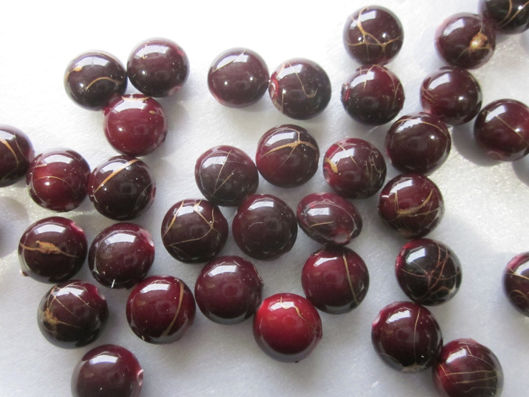 Burgundy and Gold Coin Acrylic Beads 12mm 16 Beads - Etsy
