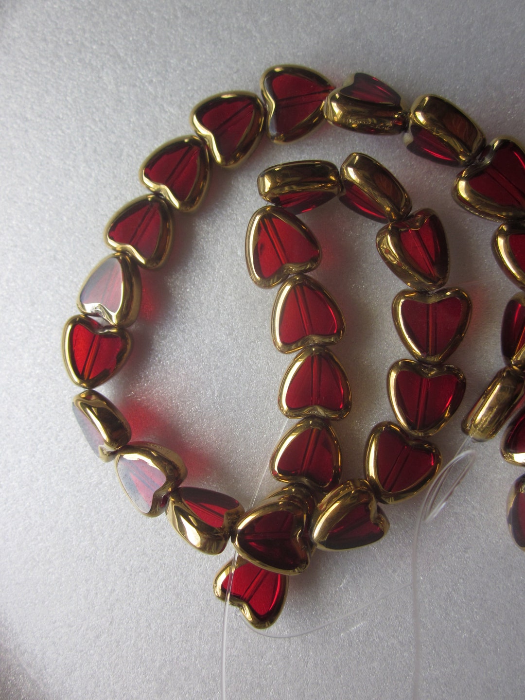 Red and Gold Heart Glass Beads 10mm 12 Beads - Etsy