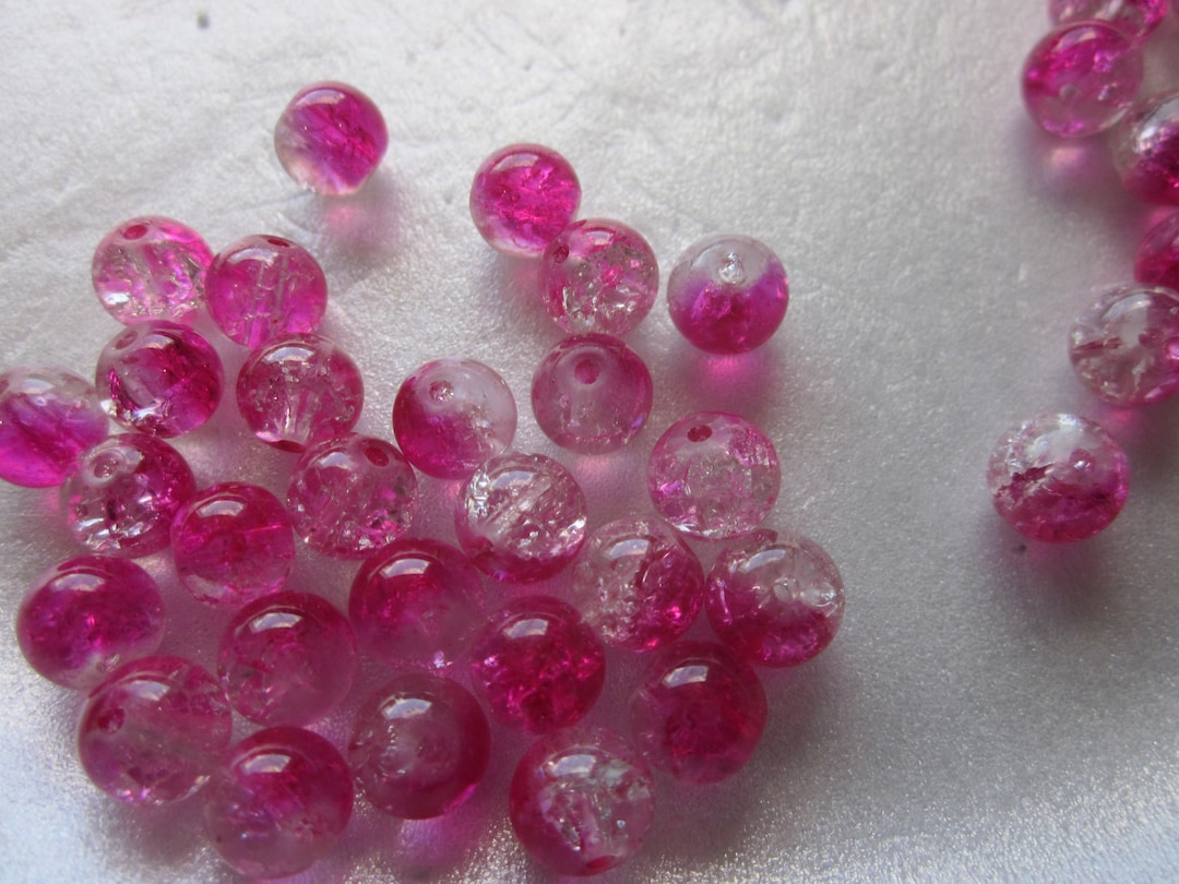 Bright Fuschia and Clear Round Glass Crackle Beads 8mm 20 Beads - Etsy
