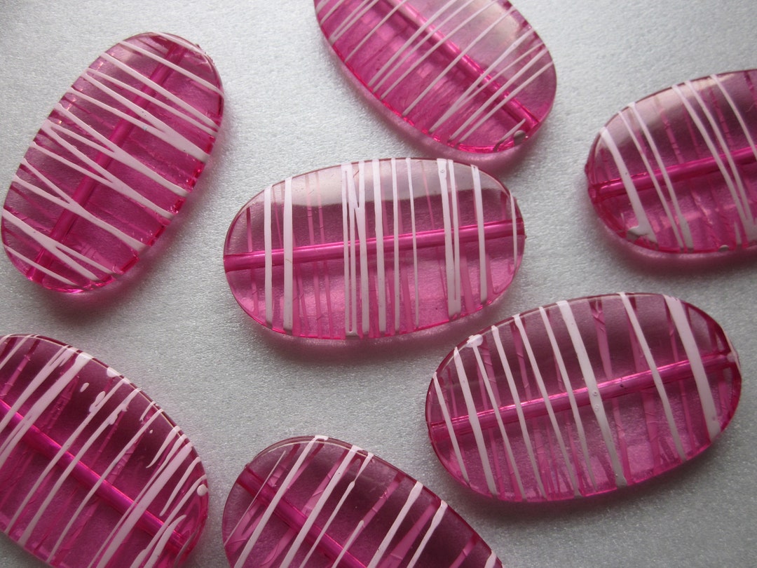 Fuschia Oval Striped Acrylic Beads 45x27mm 6 Beads - Etsy