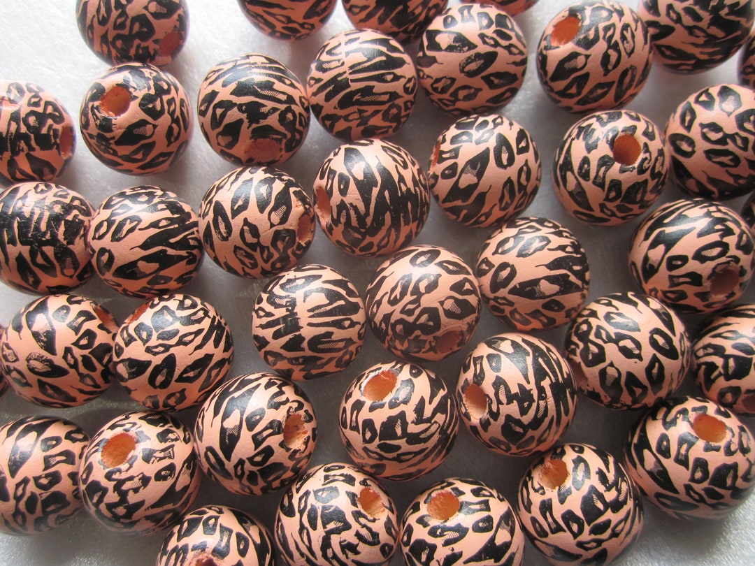 Peach and Black Round Wood Leopard Beads 16mm 12 Beads - Etsy