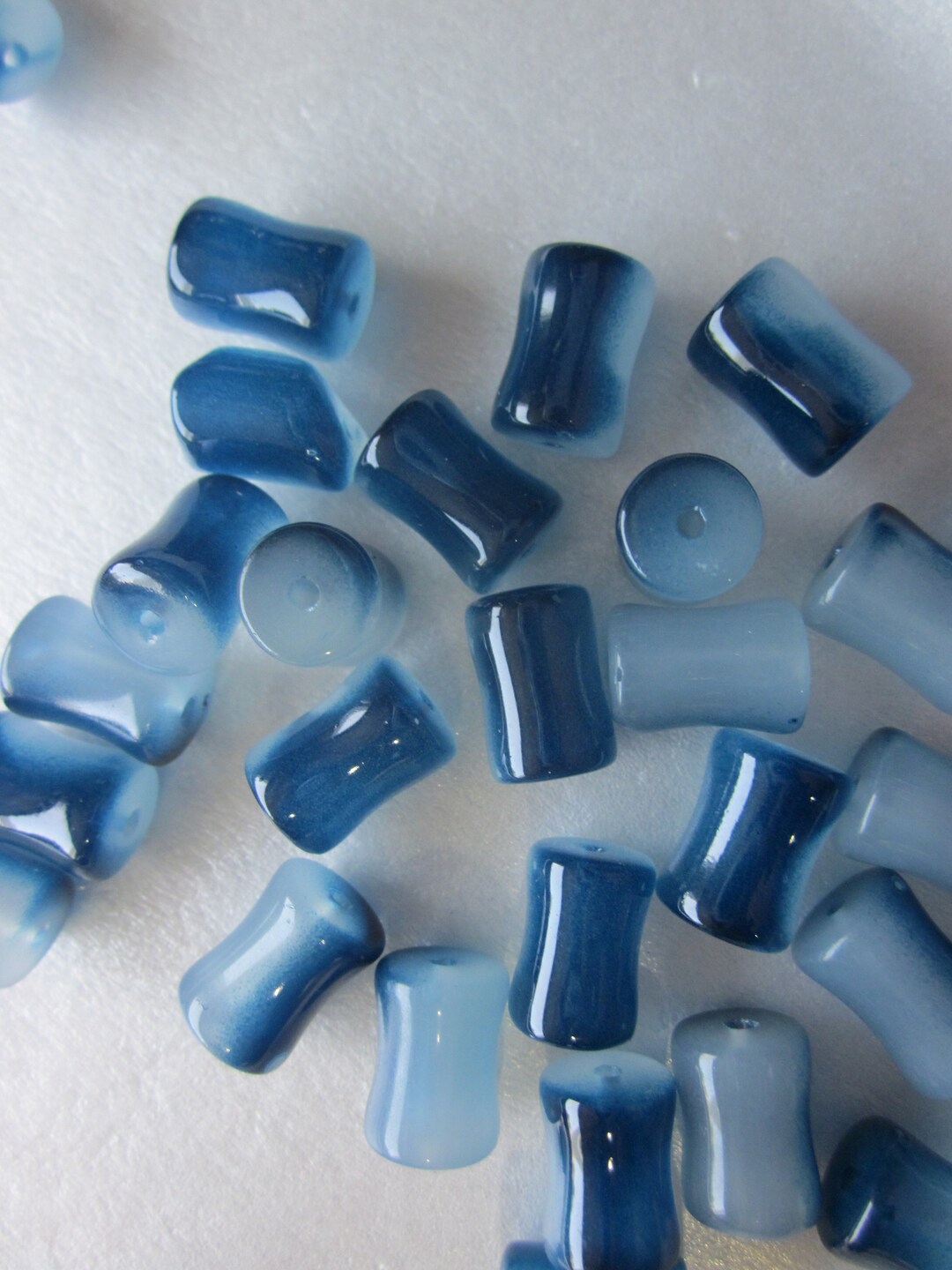 Blue and White Bamboo Shaped Glass Beads 12x8.5mm 12 Beads - Etsy