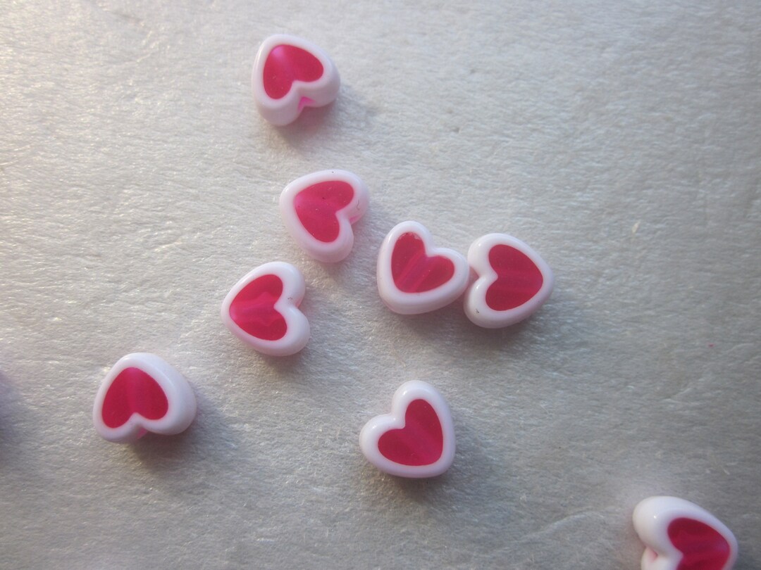 Fuschia and White Heart Acrylic Beads 8.5mm 14 Beads - Etsy