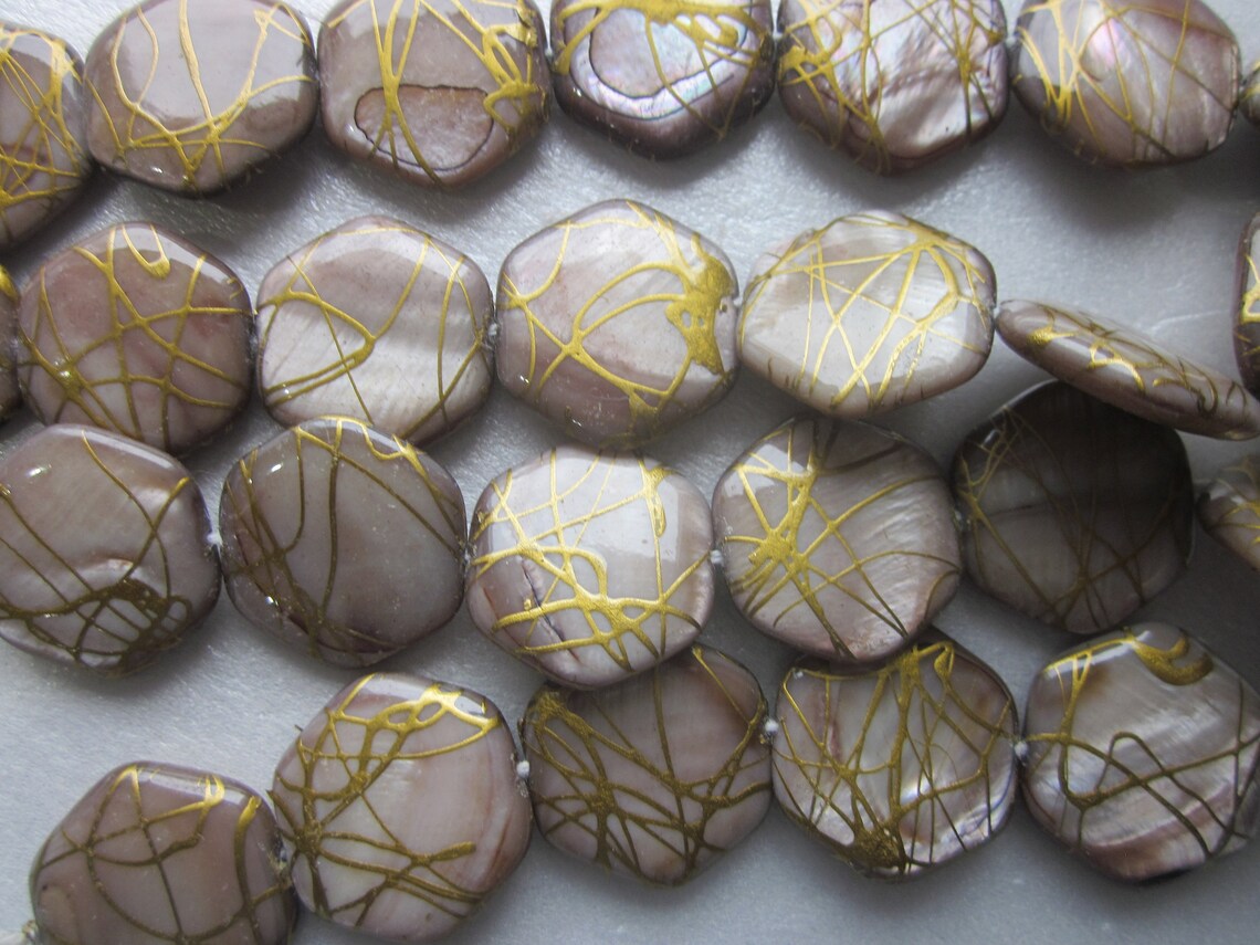 Taupe and Gold Freshwater Shell Hexagon Beads 18-20mm 8 Beads - Etsy