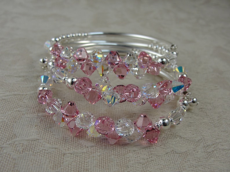 Pink Swarovski Crystal Bracelet Silver and Pink Crystal | Etsy