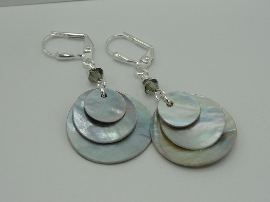 Natural Shell Earrings, Shell Lever Back Earrings, Grey Shell Earrings ...
