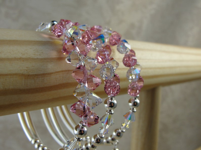 Pink Swarovski Crystal Bracelet Silver and Pink Crystal | Etsy