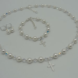 First Holy Communion Necklace Bracelet and Earring Set, Swarovski Pearl ...