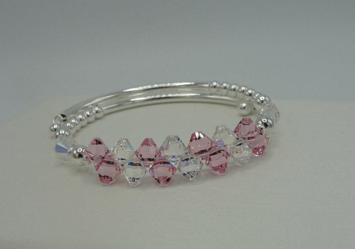 Pink Swarovski Crystal Bracelet Silver and Pink Crystal | Etsy