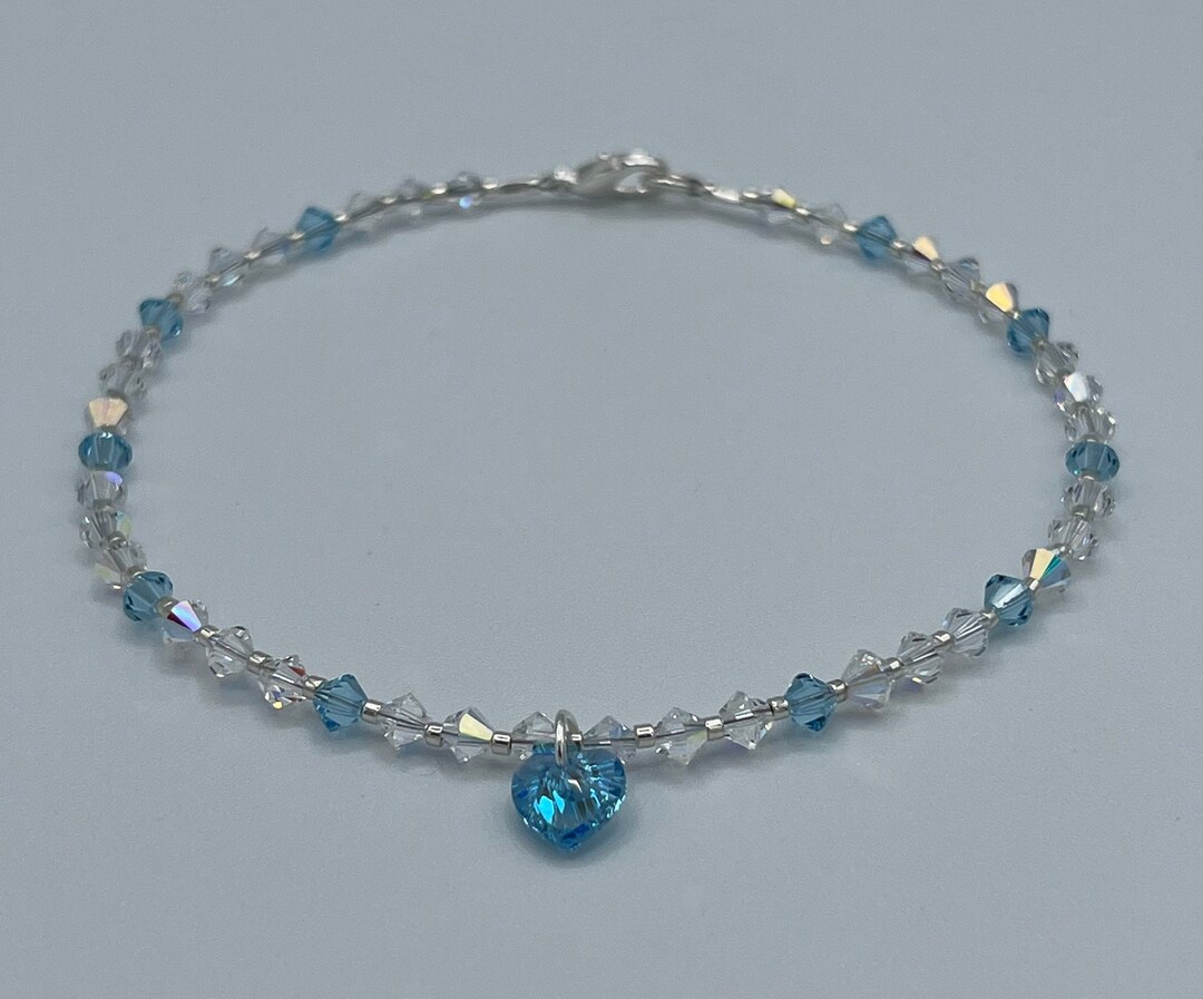 Something Blue Anklet, Crystal Wedding Anklet, Crystal Heart Anklet ...