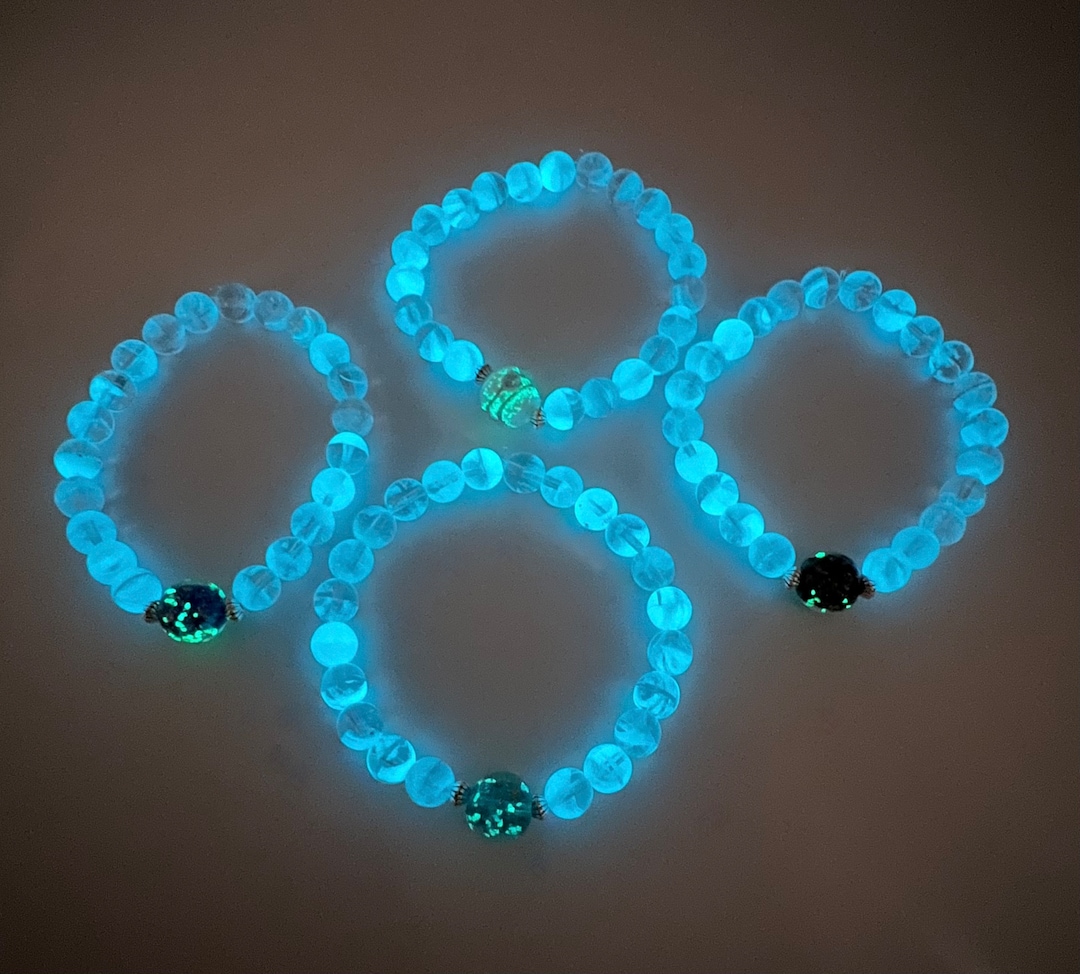 Glow in the Dark Bracelet, Firefly Bracelet, 8mm Blue Glow in the Dark ...
