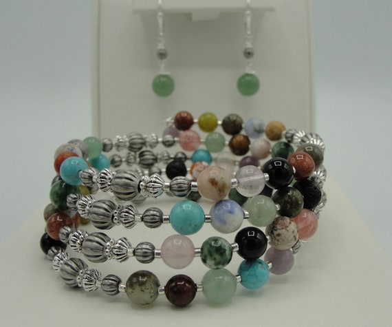 Multi Gemstone Wrap Bracelet and Earring Set Gemstone | Etsy