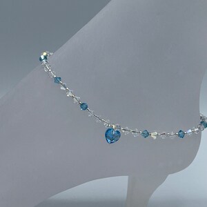 Something Blue Anklet, Crystal Wedding Anklet, Crystal Heart Anklet ...