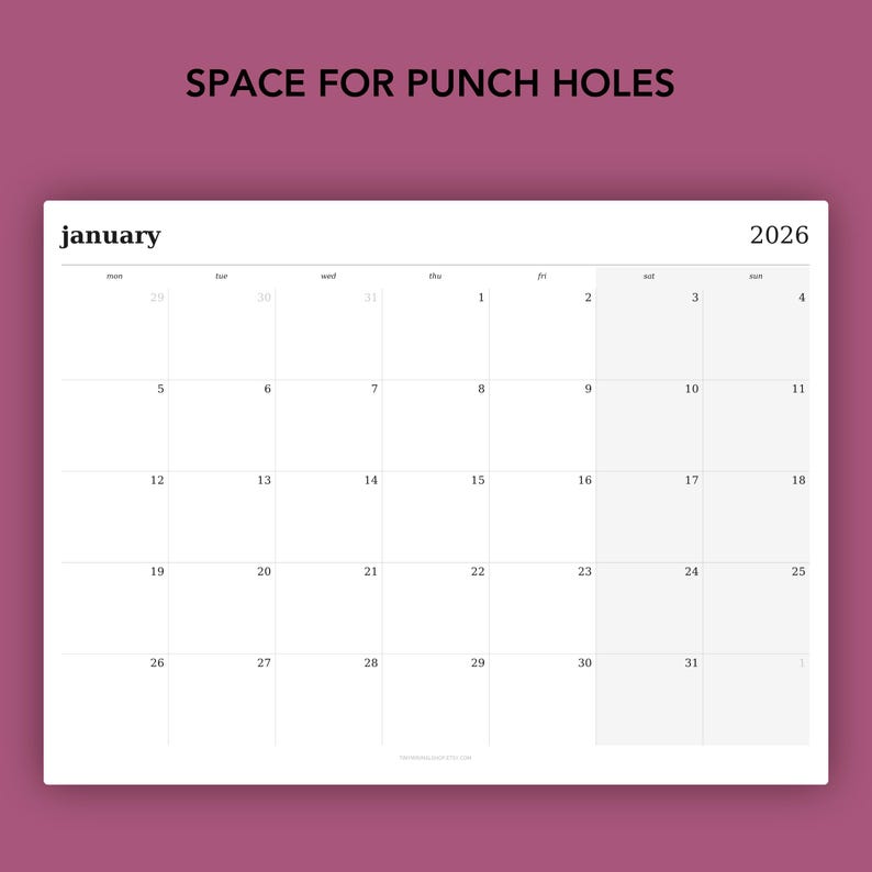 Minimalist Monthly Calendar 2026-2028, Printable PDF Planner (digital ...