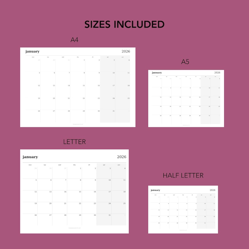 Minimalist Monthly Calendar 2026-2028, Printable PDF Planner (digital ...