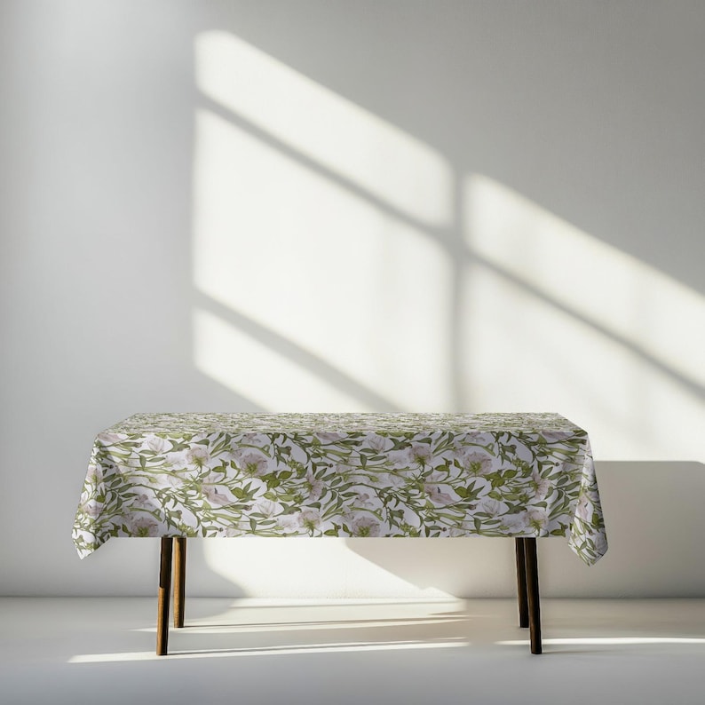 Toalha de mesa botânica verde e rosa – Estampa floral suave, capa ...