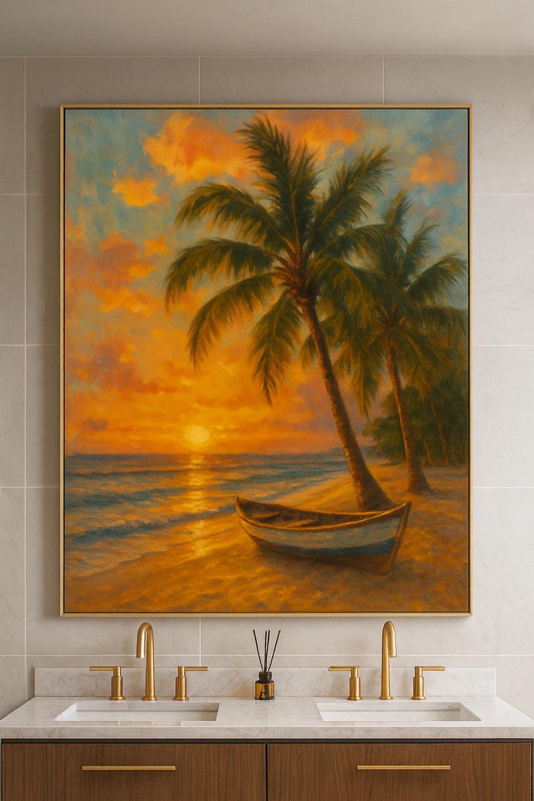 Tropical Sunset Painting: Beach Rowboat Art - Etsy