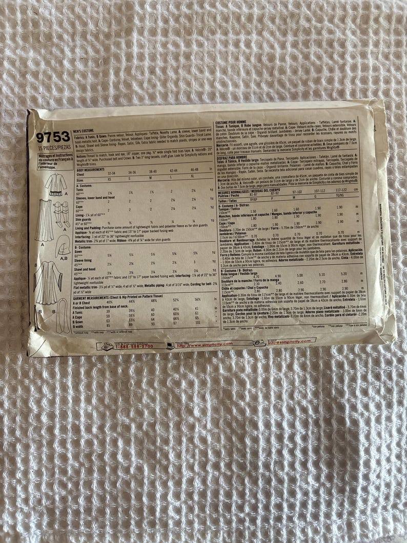 Medieval King Arthur ~ Merlin Costume Paper Sewing Pattern: Simplicity ...