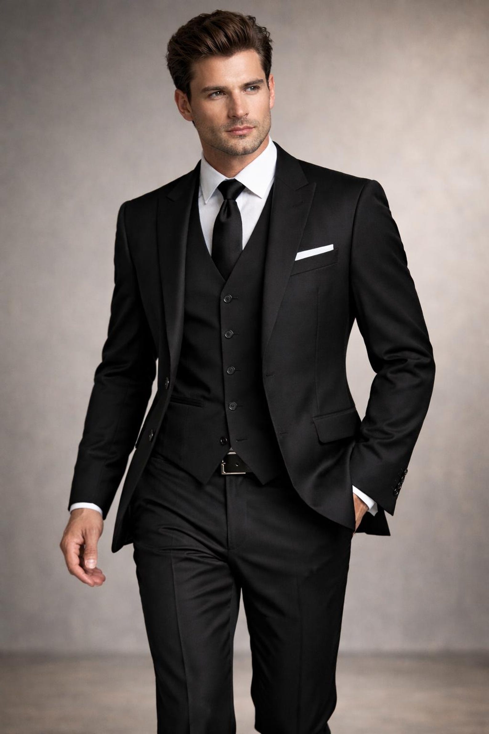 Men’s Black 3 Piece Suit Tailored Fit | Formal Wedding Tuxedo Set ...