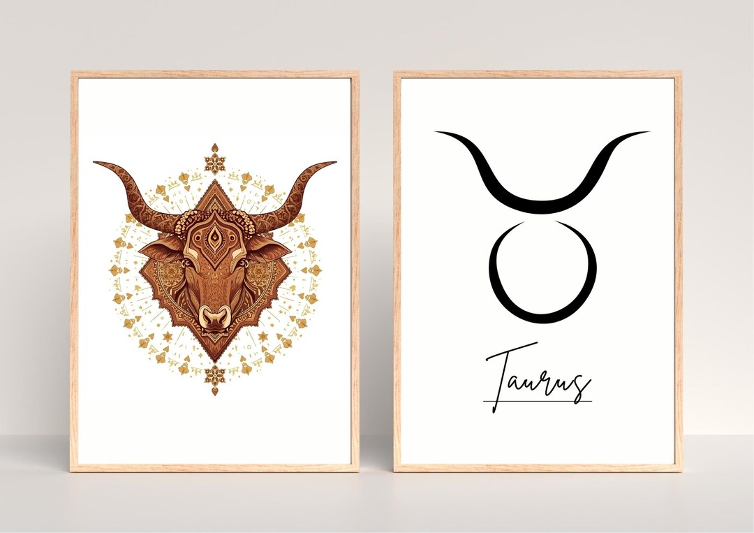 Taurus Zodiac Wall Art Set, Boho Astrology Prints, Minimal Zodiac ...