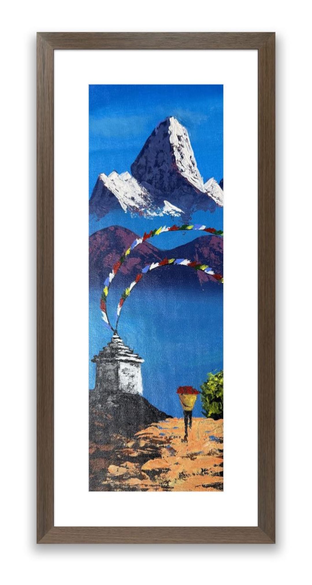Ma Dablam Sunrise – Prayer Flags and Lone Traveler Himalayan Painting ...