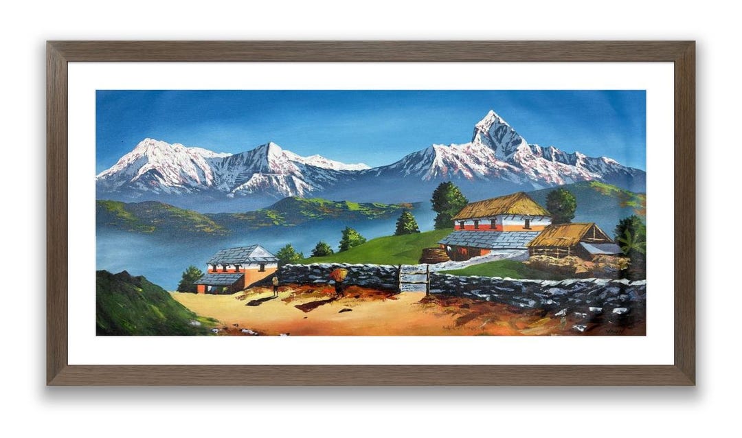 Original Acrylic Canvas — Machapuchare Himalayan Village (24×47 In ...