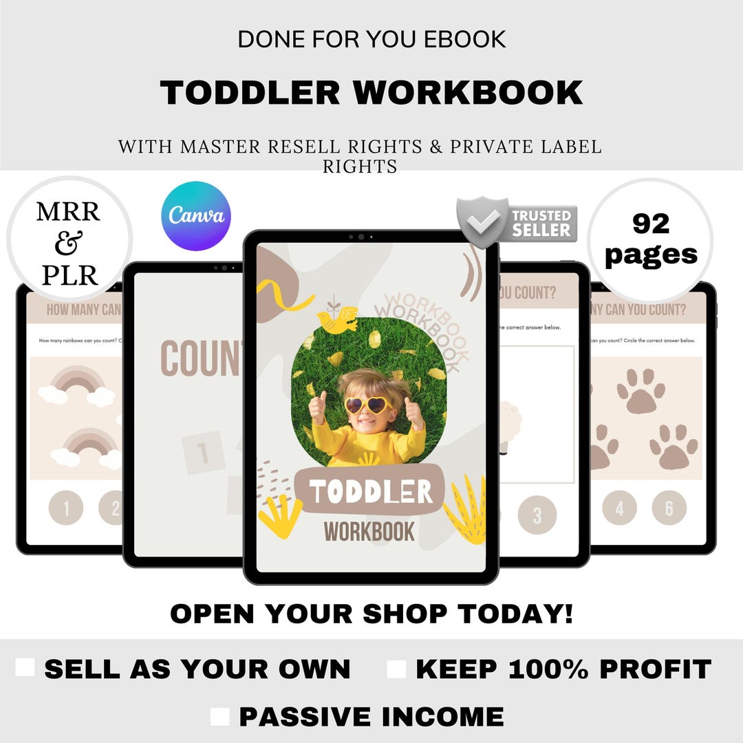Toddler Learning Workbook: 92-page Editable Canva Template (PLR) - Etsy