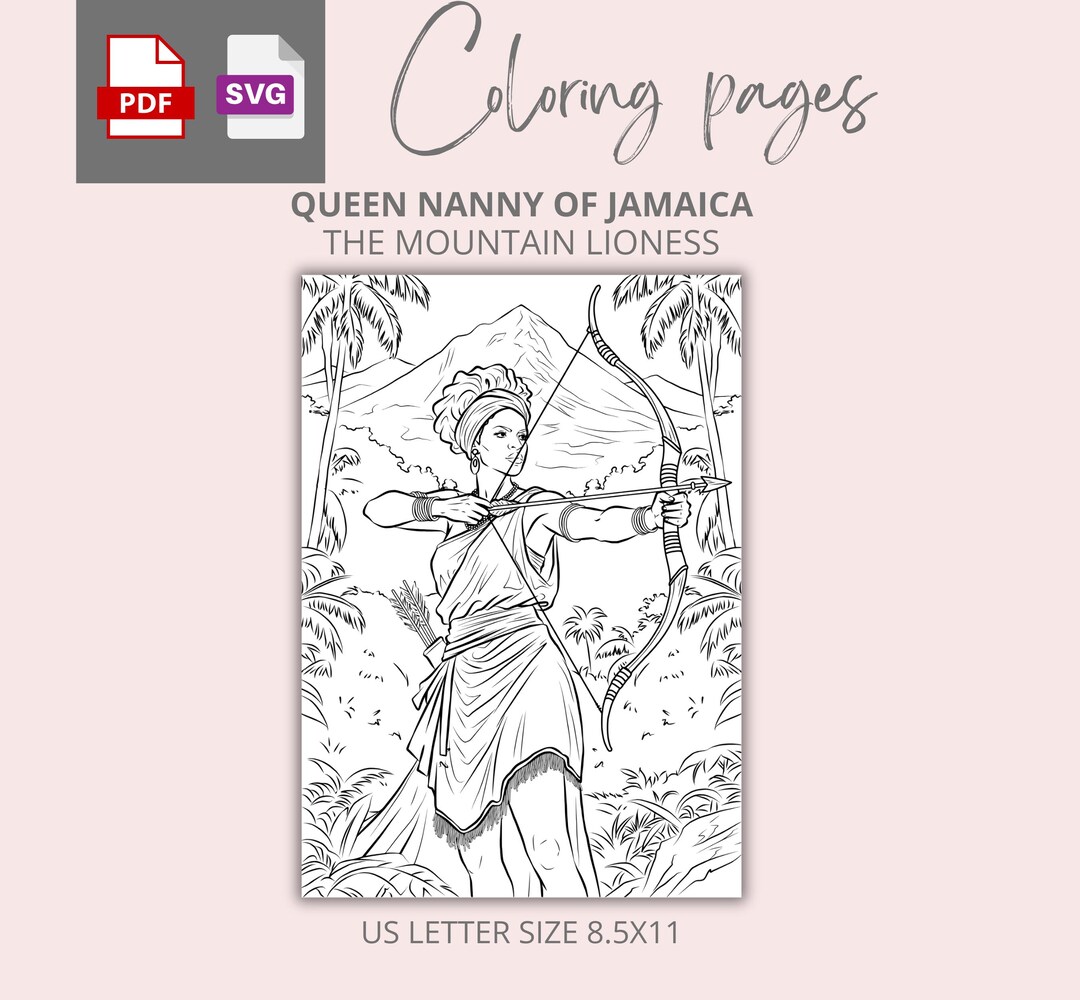 Queen Nanny Jamaica Coloring Page SVG & PDF | Maroon Leader | Black ...