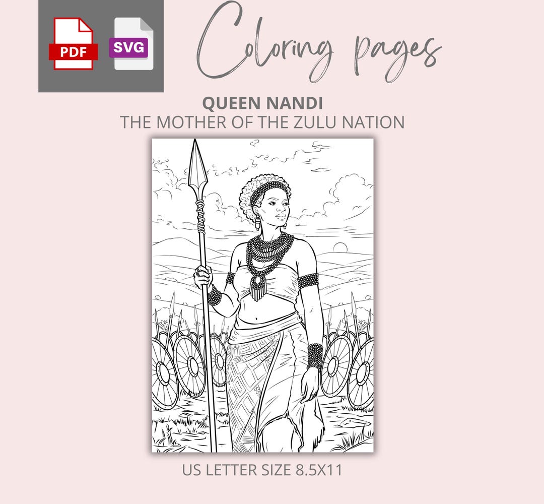 Queen Nandi Coloring Page SVG & PDF | Mother of Shaka Zulu | South ...