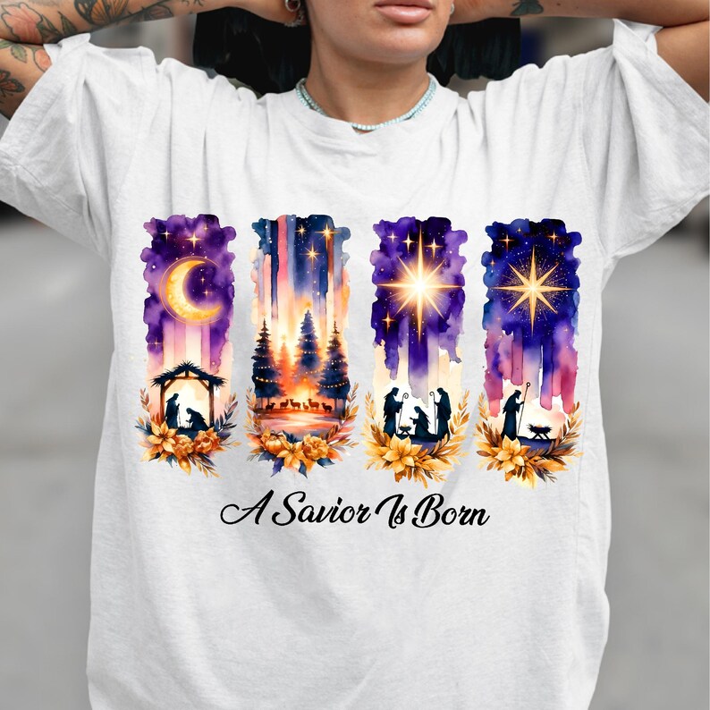 A Savior is Born PNG | Christmas Nativity Sublimation | Bow & Manger ...