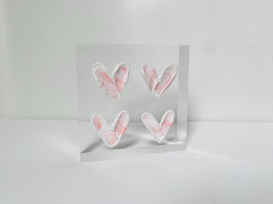 Hand Painted Hearts Acrylic Block | Keepsake Gift| Valentines Day Gift ...