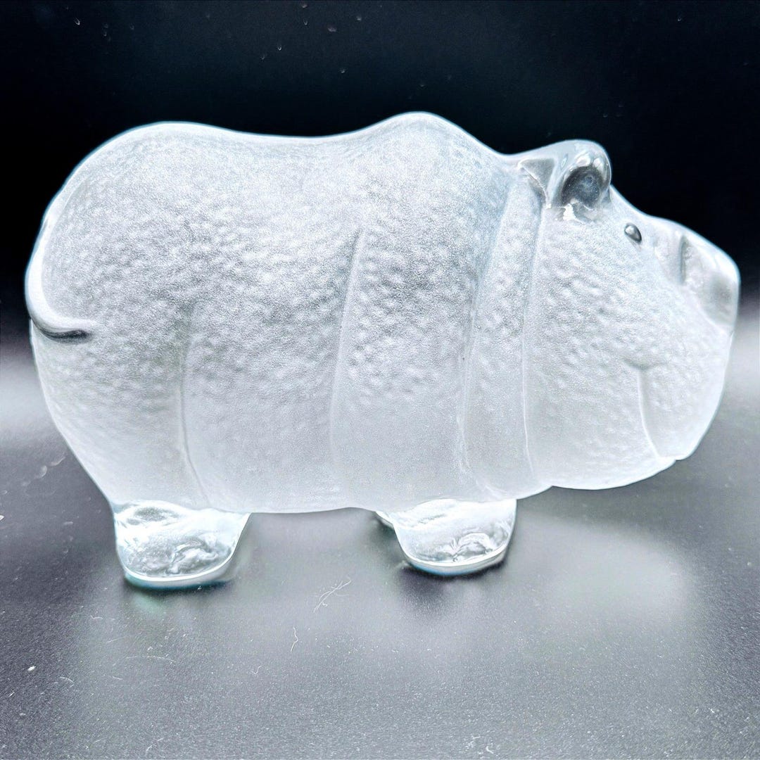 Viking Glass Frosted Textured Hippo Figurine Handmade Art Glass ...