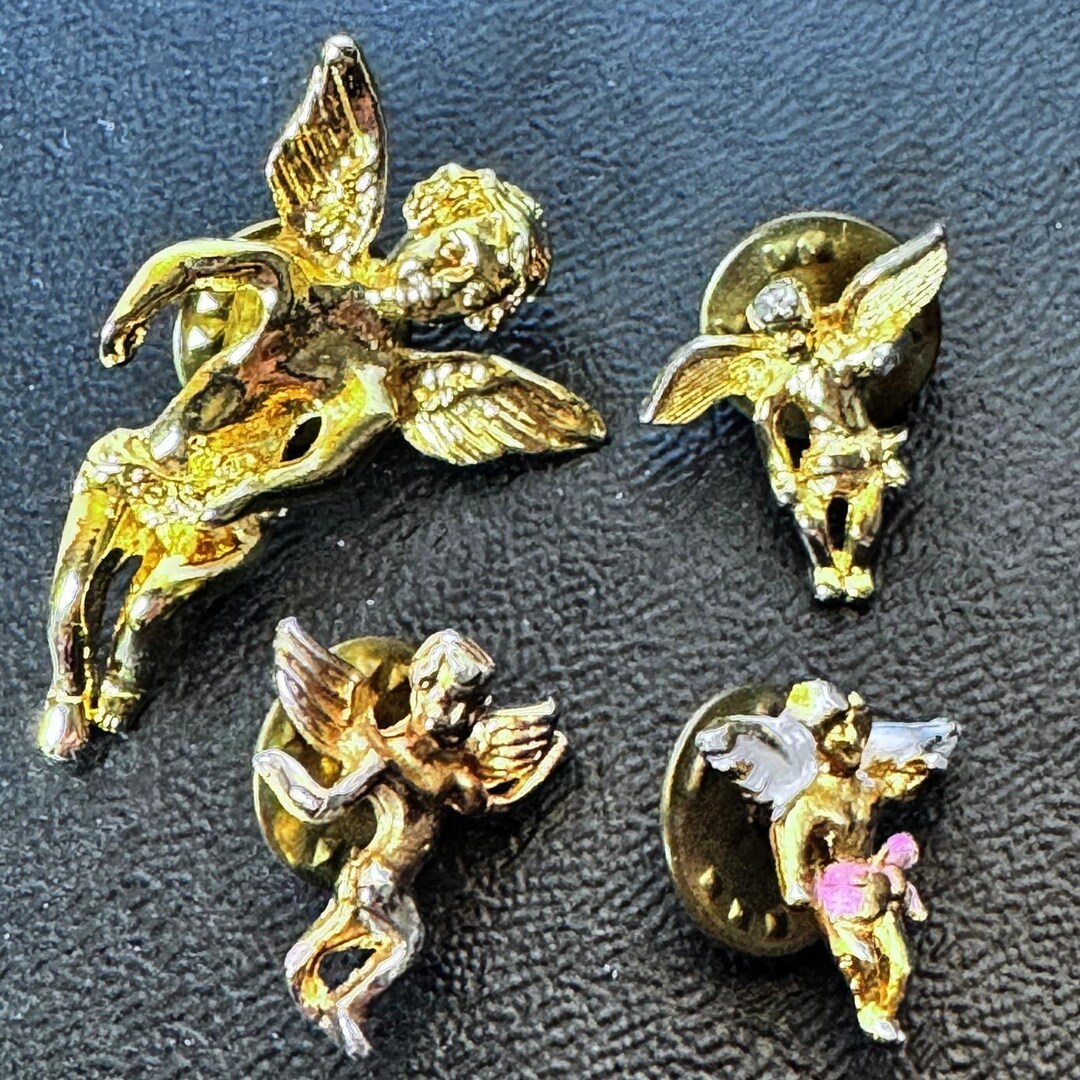 Vintage Angel Cherub Tie Tack Pins Lot Gold Tone Mini Wings Religious ...