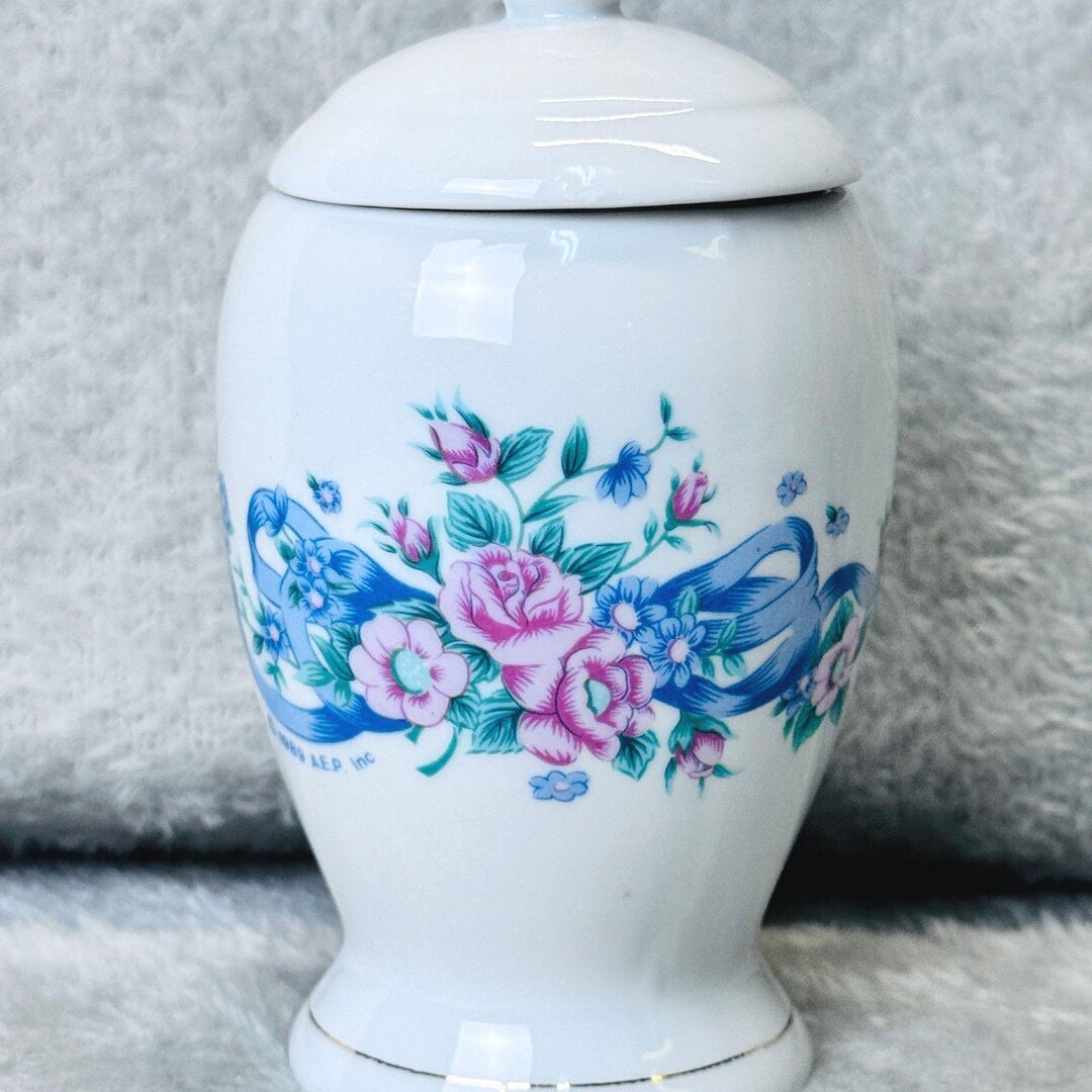 Vintage Avon Floral Ginger Jar Vanity Trinket Jar Lid White Porcelain ...