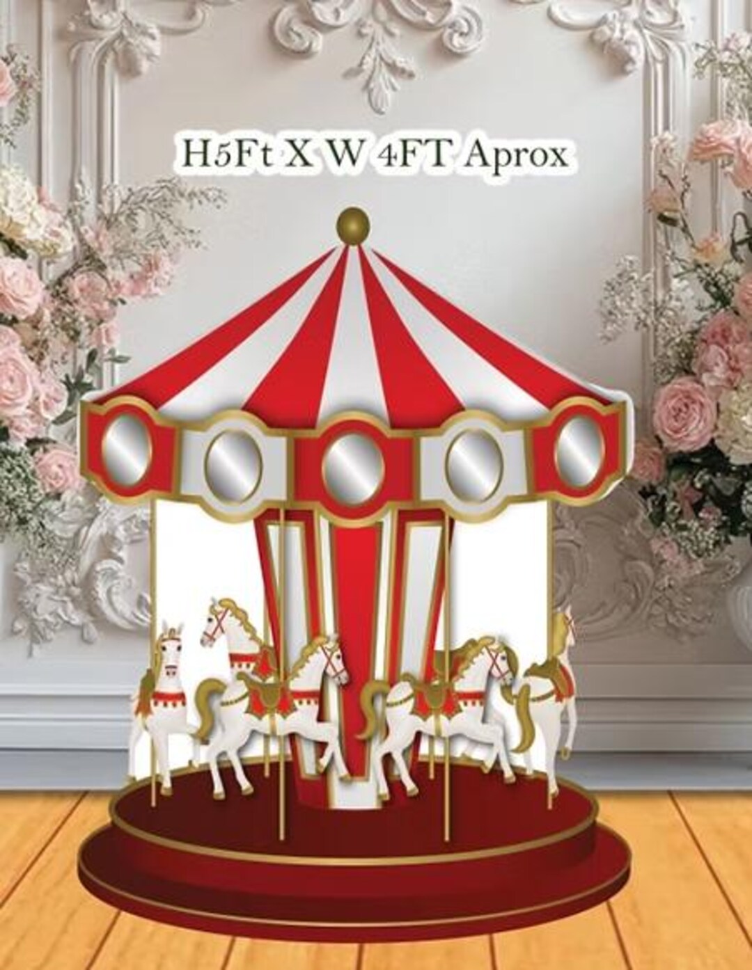 RA2507 Carousel Red and White With Horses 5x4 Arpox - Etsy