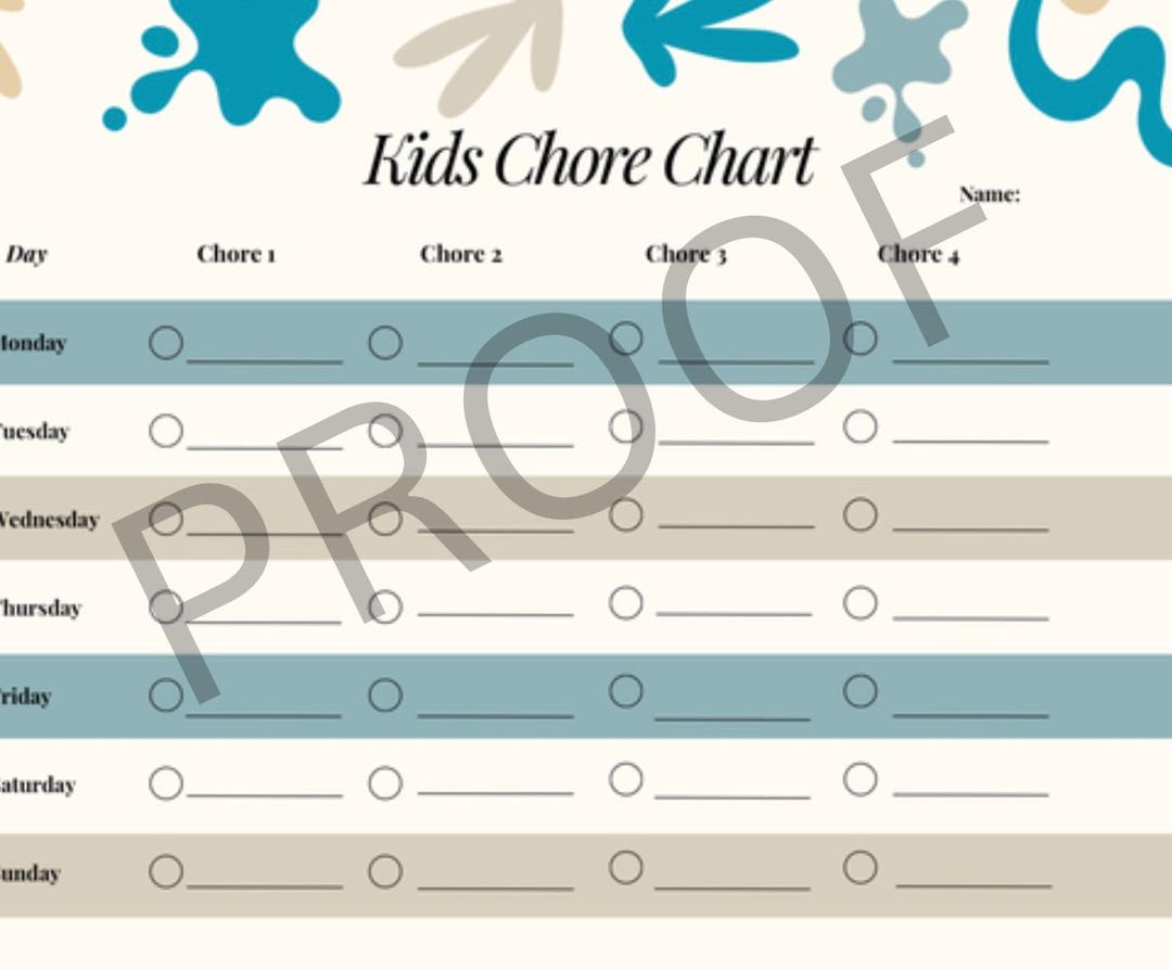 Boys Chore Chart | Printable Kids Responsibility Chart, Reward Chart ...