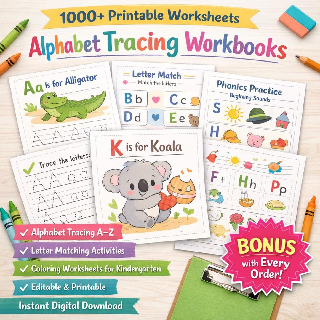 Alphabet Tracing Worksheets Bundle | Kids Handwriting Practice ...