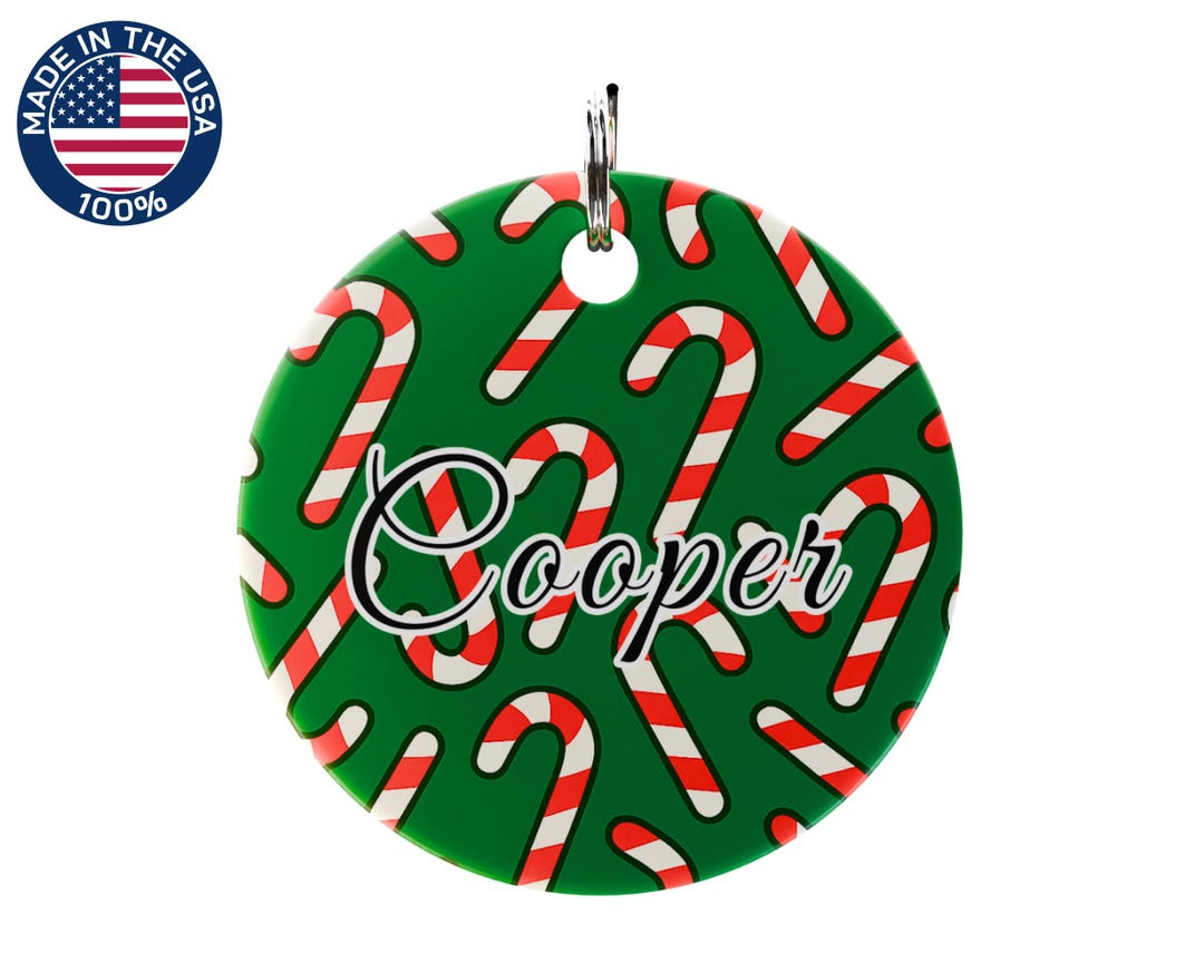 Candy Cane Dog Tag, Made in the USA, Custom Aluminum, Round ID Tags ...