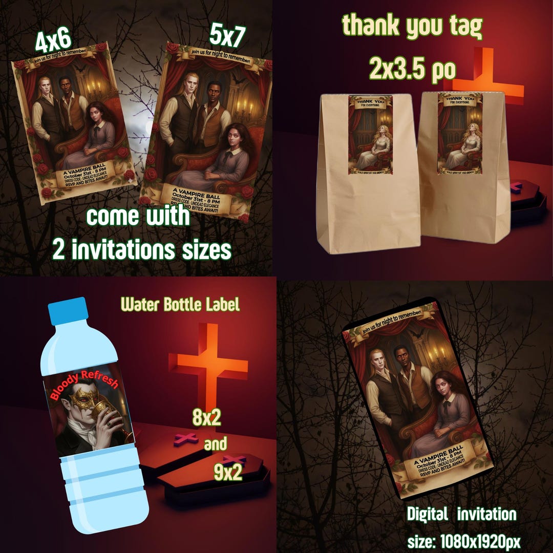 VAMPIRE BALL PARTY Invitation | Thank You Tag | Phone Version Included ...