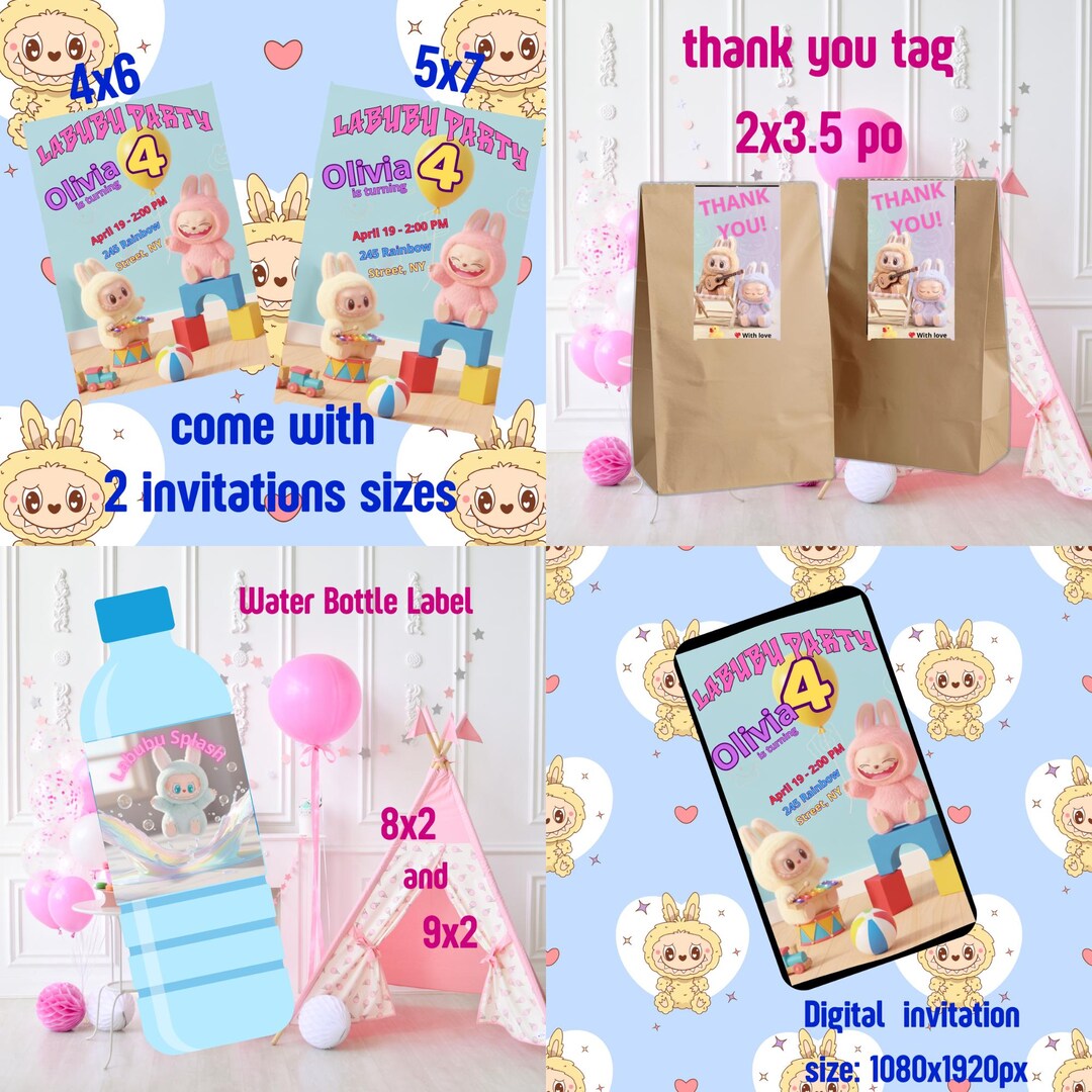 Labubu Girl Party Invitation | Thank You Tag | Phone Version Included ...