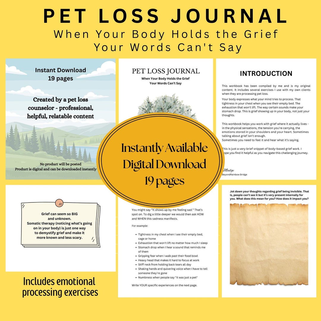 Pet Loss Journal: Body-based Grief Workbook (digital Download, 18-page ...