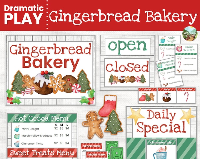 Gingerbread Bakery Dramatic Play, Pretend Play Printables Christmas ...