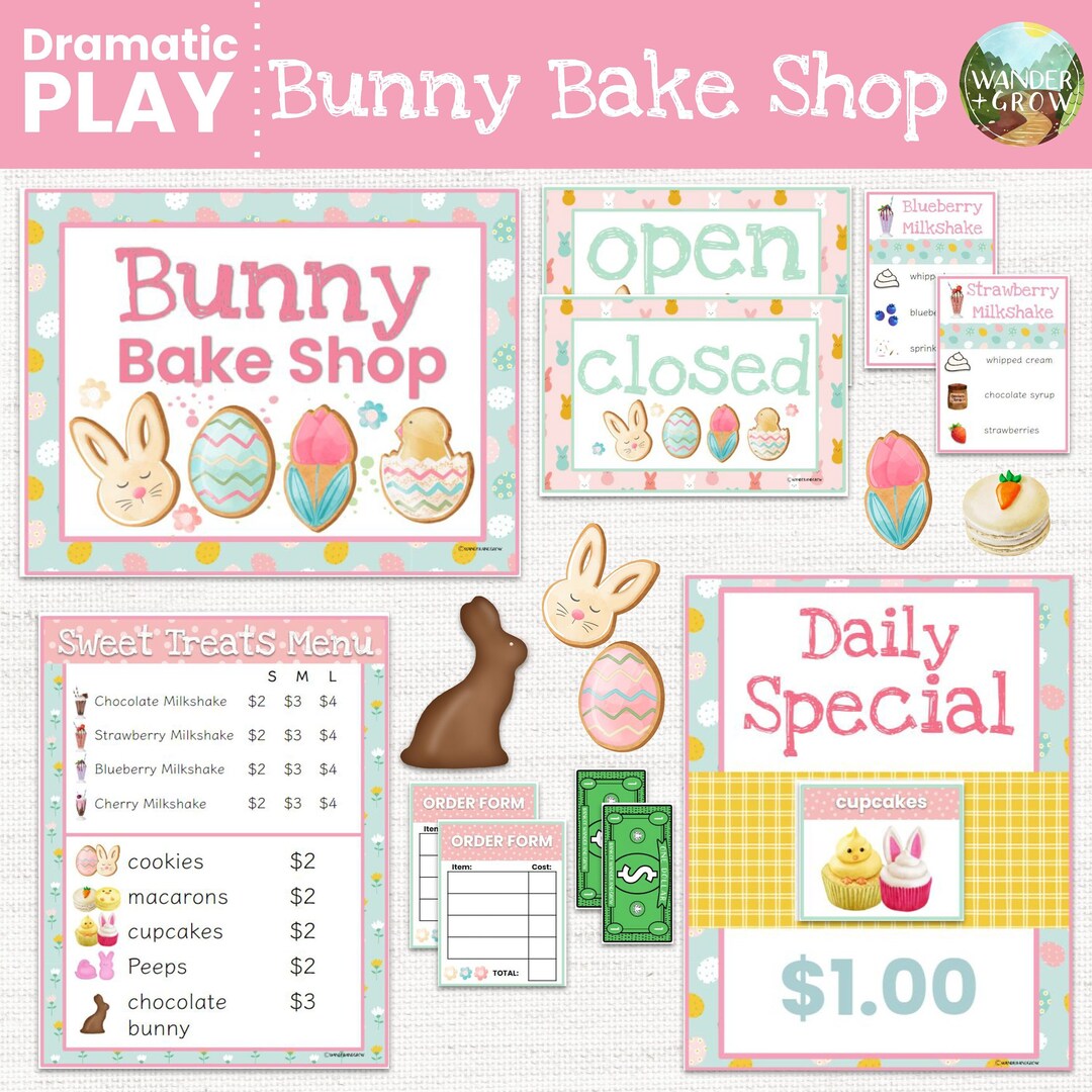 Easter Bakery and Milkshake Stand Dramatic Play | Bunny Bake Shop ...