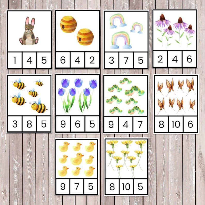 Spring Count and Clip Cards #1-20 | Nature Homeschool Counting Cards ...