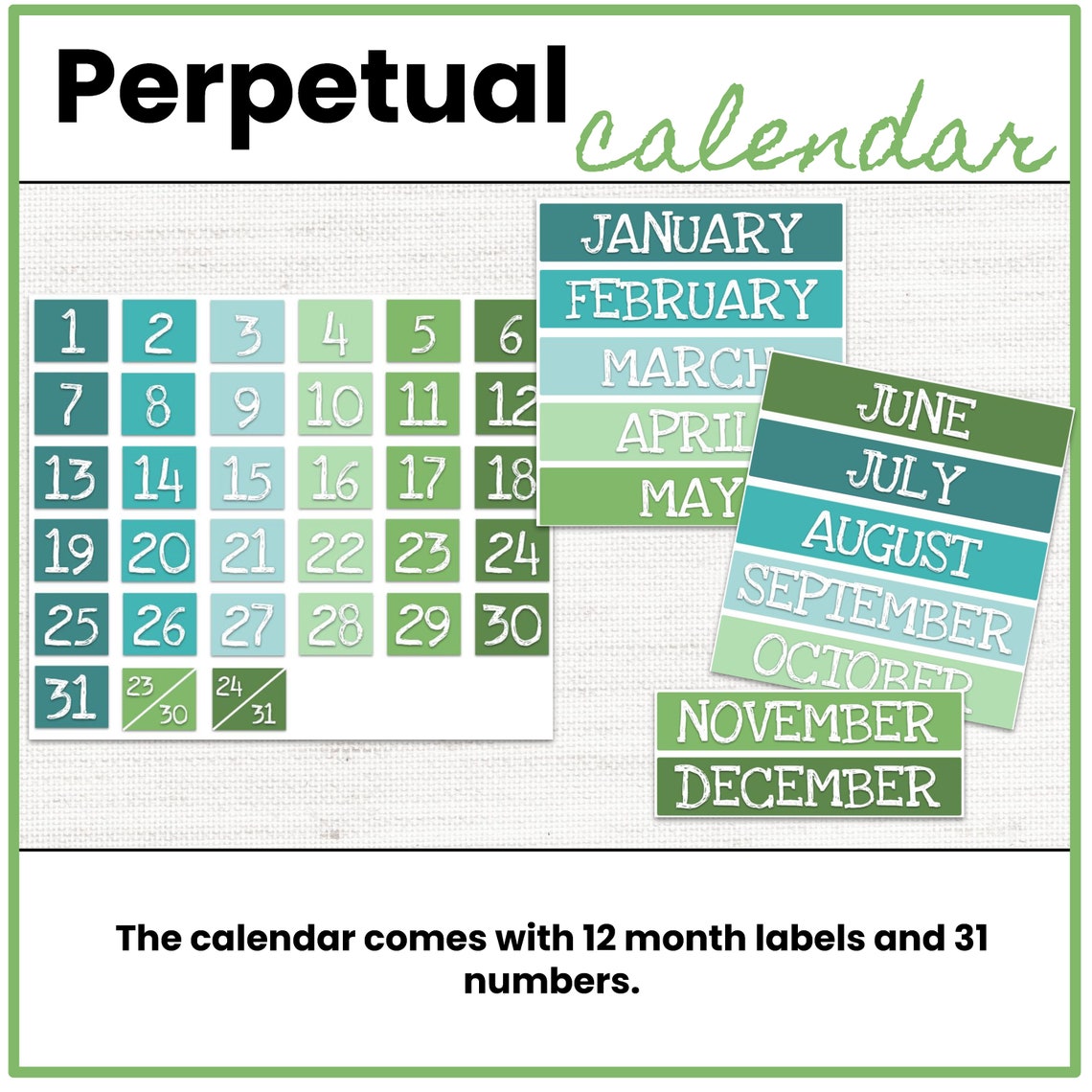Perpetual Classroom Circle Time Printable Calendar Set Display, Nature ...