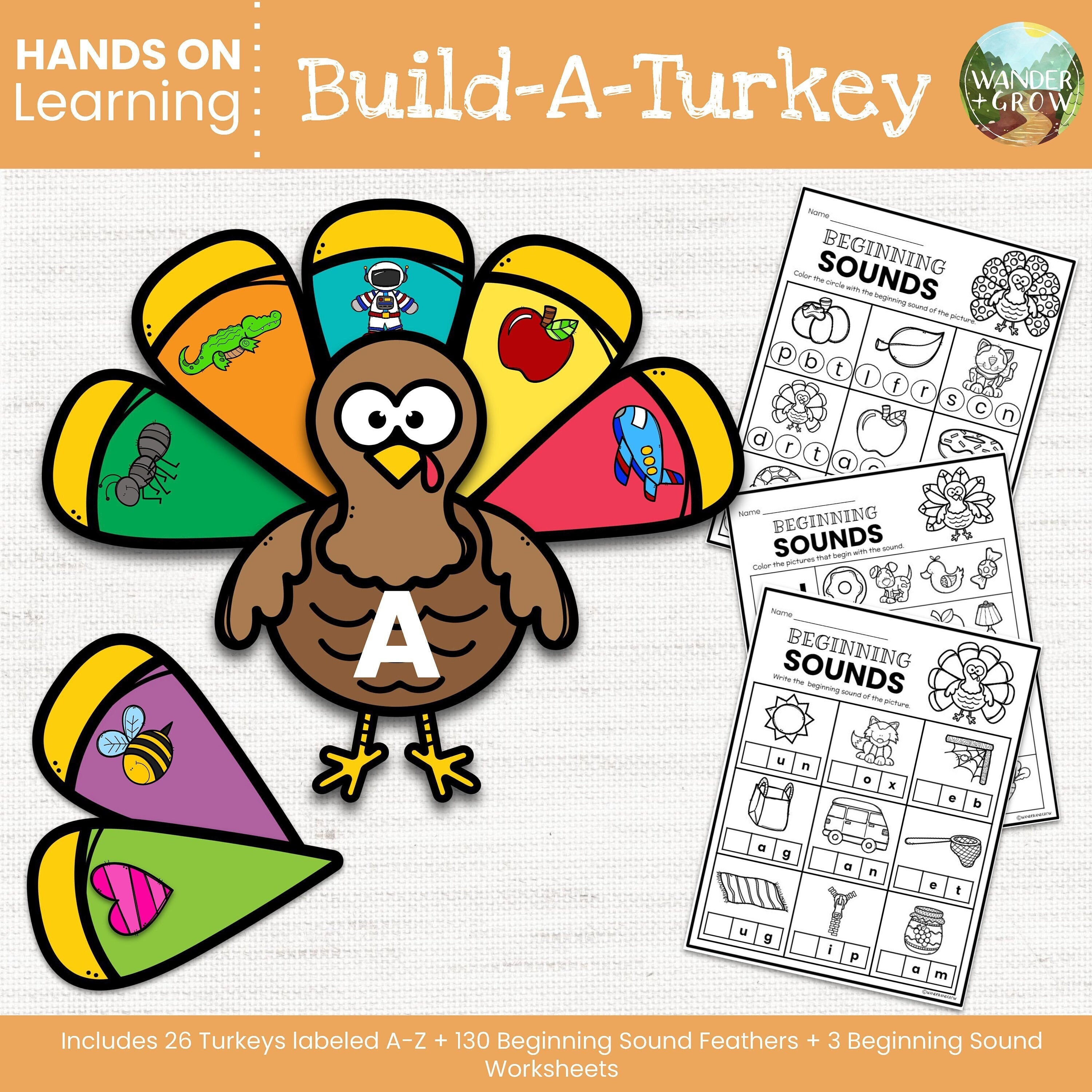 Thanksgiving Turkey Beginning Sound Letter Match Game | Preschool, Pre ...