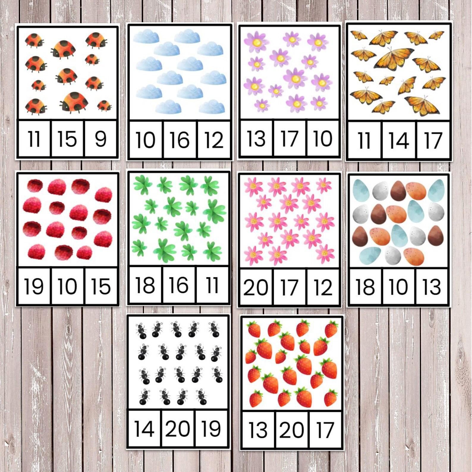 Spring Count and Clip Cards #1-20 | Nature Homeschool Counting Cards ...