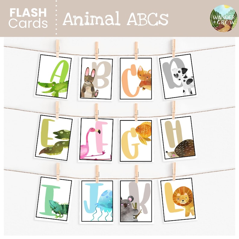 Alphabet Flash Cards | ABC Animals Printable Wall Art | Homeschool ...