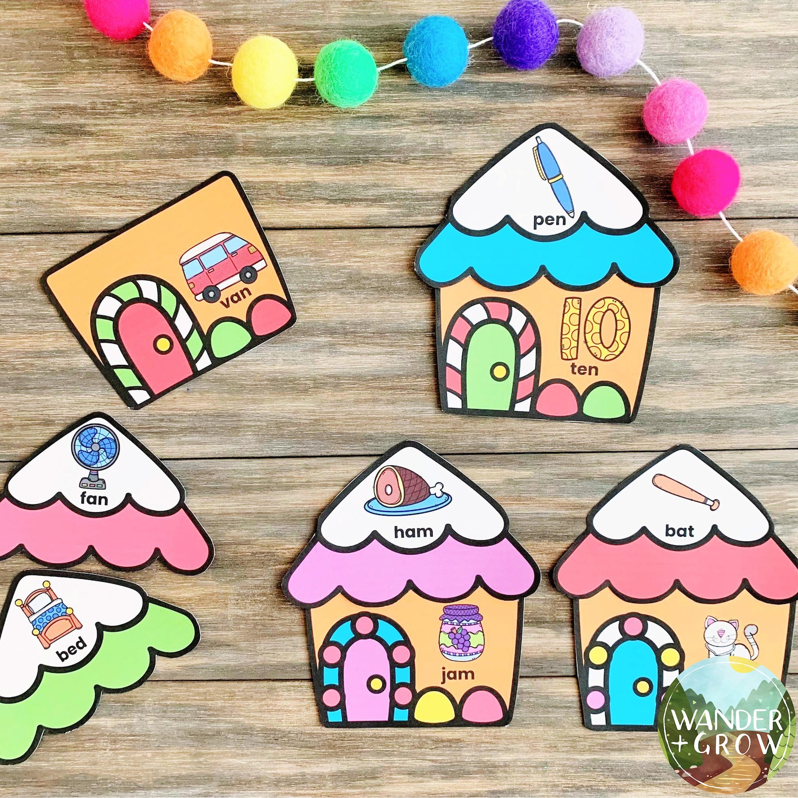 Christmas Gingerbread House Beginning Sound, Rhyming Word Matching ...