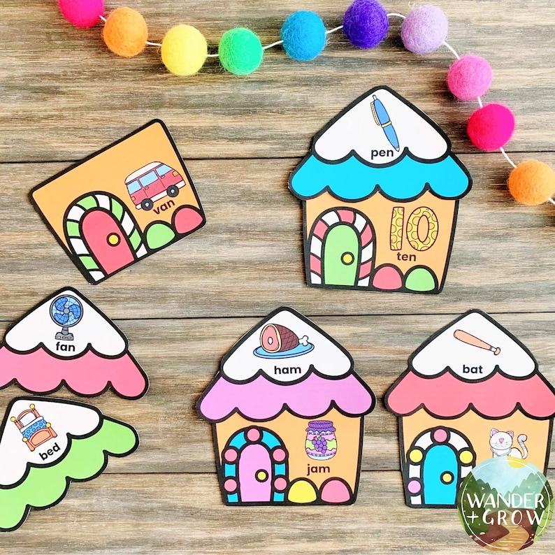 Christmas Gingerbread House Beginning Sound, Rhyming Word Matching ...